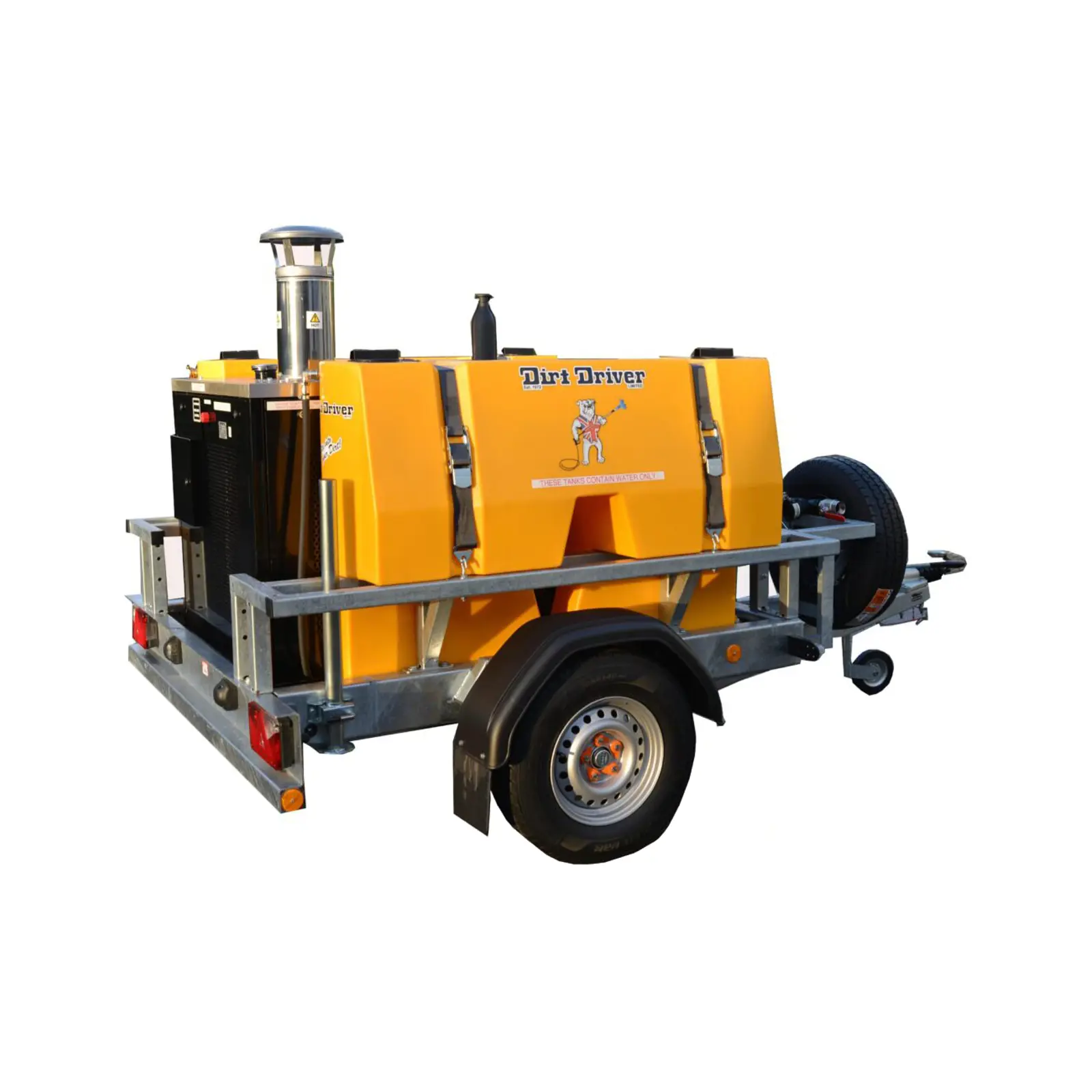 Dirt Driver Slow Speed Trailer Mounted Diesel Hot Washer With Water Tanks